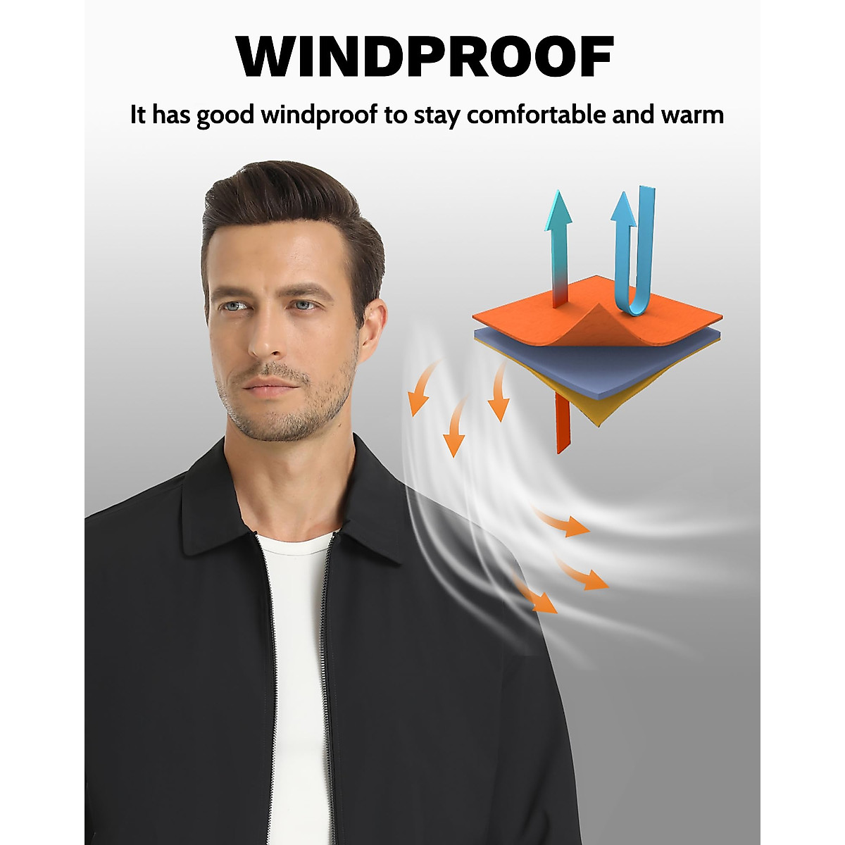 EKLENTSON Spring Jacket Men Casual Light Jacket Slim Fit Lightweight Windbreaker Jackets with Zip Pockets Black Large