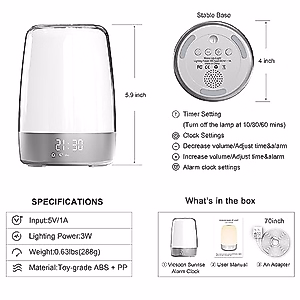 Vicsoon Sunrise Alarm Clock, Night Light Wake up Light with Sunrise Simulation, Dimmable Touch Bedsides Lamp 6 RGB Colors 5 Nature Sounds for Bedrooms