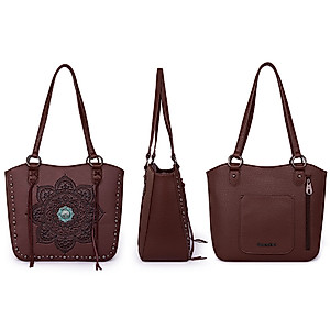 Montana West Western Tooled Tote Bag for Women Mandala Pattern Shoulder Top Handle Handbag Studded Purse with Wallet Set MWC-144W-CF