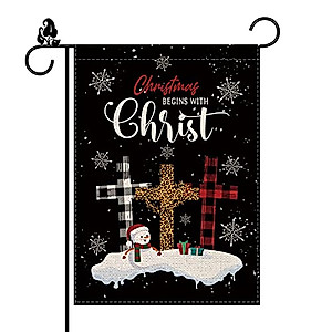 Christmas Garden Flag Christ Cross Religious Double Sided Burlap Vertical 12.5 x 18 Inch Merry Christmas Outdoor Decorations Yard Home Decor