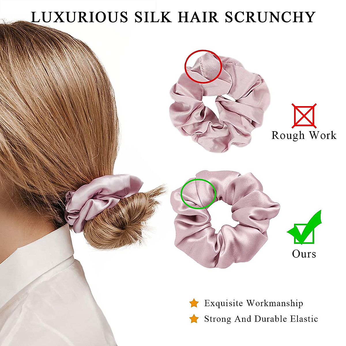 DelTeck Luxurious Silk Scrunchies, 100% Real 25 Momme Silk Hair Scrunchies, No Crease & Protect Hair Premium Scrunchies, Silk Hair Ties, Sleep and Night Scrunchie (Top Grade Mulberry Silk)