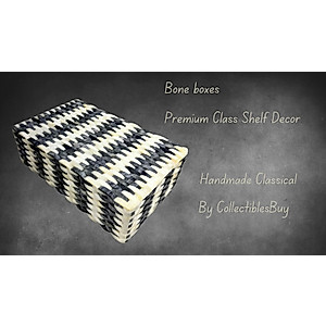 Decorative Inlay & Wooden Engraved Art Keepsake Box Storage For Jewelry Hand Finished White and Gray Mat Pattern Keepsake Oraganizer Rectangular Shape Bone Inlay Beautiful Home Décor & Table Décor