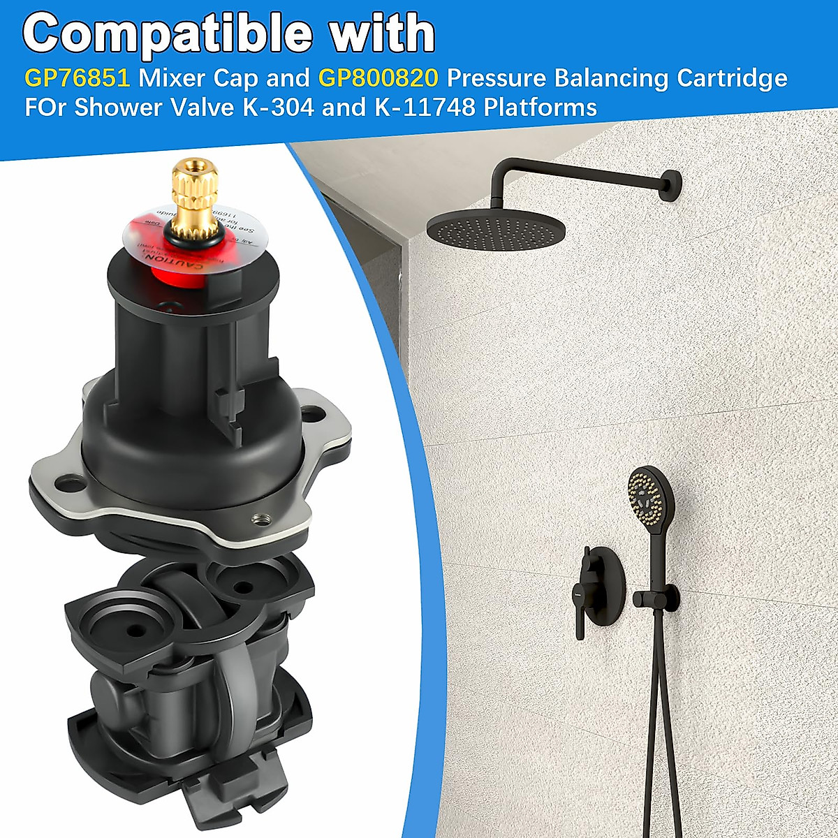 GP876851 Mixer Cap and Pressure Balancing Unit Kit, Compatible with Kohler Shower Valves K-304 and K-11748 Platforms, Shower Cartridge Replacement Repair Kit, Include GP800820 and GP77759
