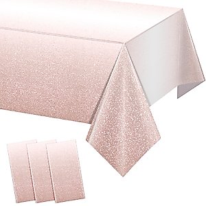 3 Pack Ombre Rose Gold Plastic Tablecloth for Parties, Gradient Pastel Rose Gold Disposable Tablecloths for Rectangle Tables, Light Pink Sprinkle Table Cover for Wedding Birthday Party, 54 x 108 Inch