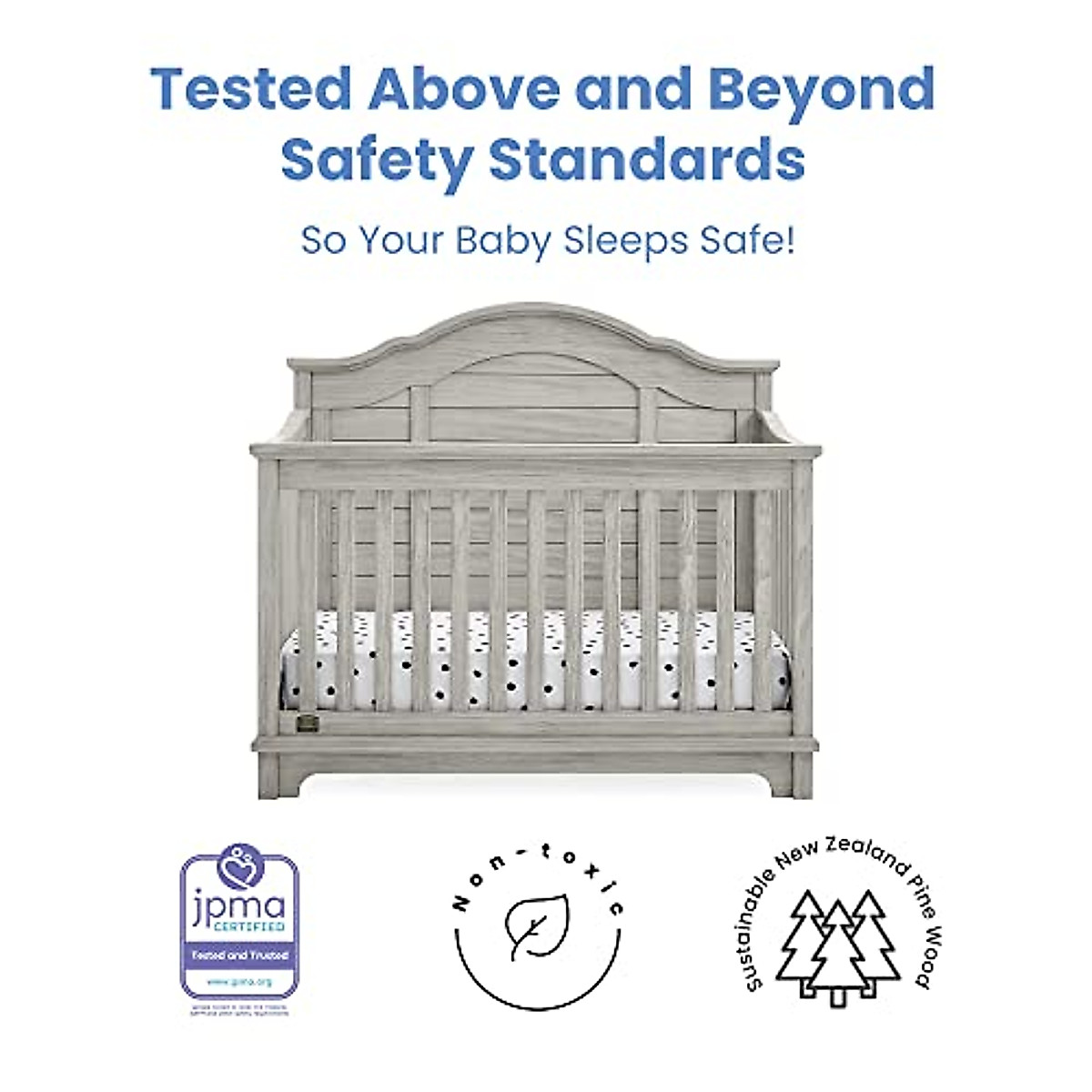 Delta Children Simmons Kids Asher 6-in-1 Convertible Crib with Toddler Rail, Rustic Mist