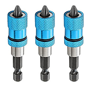Saipe 3pcs Adjustable Screw Depth Magnetic Screwdriver Bit Holder 1/4" Hex Shank Drywall Screw Bit Holder Screw Tool with Phillips 2 Screw Driver Bits, Blue