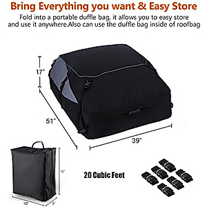 Sailnovo Car Rooftop Cargo Carrier Roof Bag Waterproof 20 Cubic Feet for Top of Vehicle with/Without Rack Car Top Carrier with 10*Reinforced Straps & Storage Bag 1000D