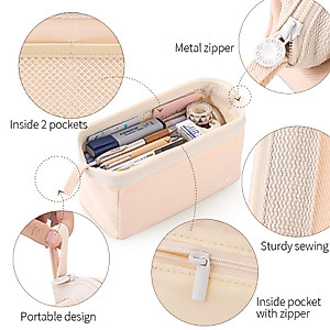 CICIMELON Wide-Open Pencil Case Big Capacity Pencil Pouch Portable Pen Bag School Supplies for Students Boys Girls, Beige