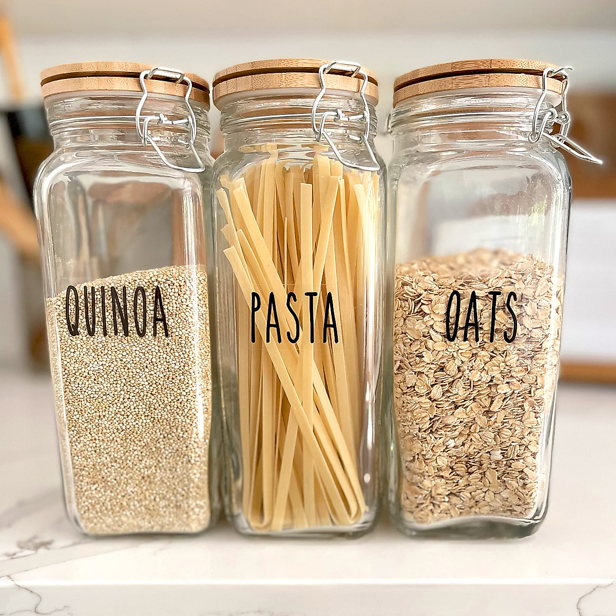 QUART + PINT 155 Kitchen Pantry Labels for Containers. Preprinted Clear Handwritten Stickers with Black Text. Waterproof Vinyl Stickers. Organization Labels for Jars Canisters & Home Storage Bins.