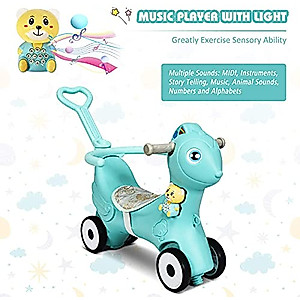 Costzon 4 in 1 Baby Rocking Horse, Ride on Push Car, Push and Ride Racer w/Music, Safety Bar, Parental Handle, Cushion, Kids Sliding Cart Rocker for 3–5 Year Old, Toddler Boys & Girls Gift Toy, Green