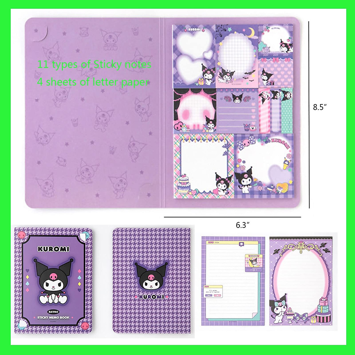 Cute Kuromi School Supplies Set Kawaii Office Supplies Gift Set Including Gel Ink Roller Pens Booklet Pencil Case ID Badge Stickers Button Pins Key Chain Phone Chain Phone Ring Holder