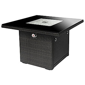 Outland Fire Table Tempered Glass Lid Insert for 36-Inch Square Series 410 Outdoor Propane Fire Pit Tables, Square 17-Inch x 5/16-Inch - Includes Bracket Set for Vertical Easy Slide Interior Storage