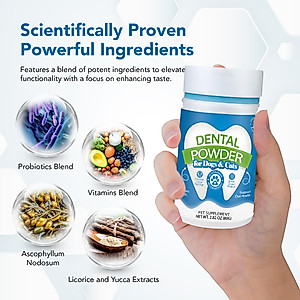 Spanielbuns Dental Powder for Dogs and Cats - Plaque Control & Tartar Remover, Breath Freshener with Probiotics, Vitamins & Natural Extracts - Perio Support Powder for Dogs Cats-2.82 oz (80g)