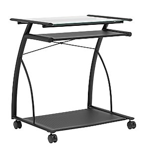 Calico Designs 50100 L-Shaped Computer Cart with Clear Glass, Black