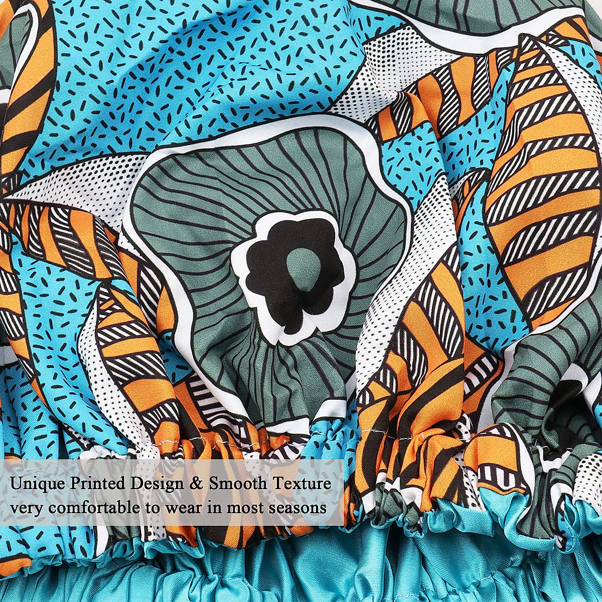 4 Packs Satin Bonnet for Women Silk Bonnet Sleep Cap African Print Head Scarf Head Wrap for Long Curly Natural Hair Braids Hat Large Soft Night Sleeping Cap Head Cover
