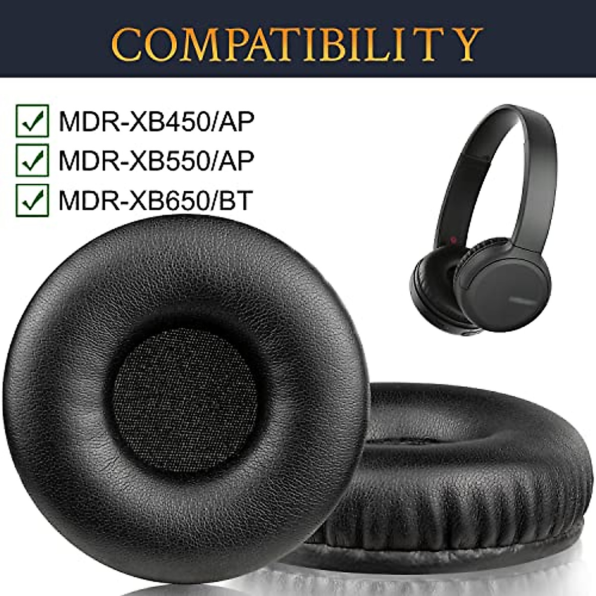 SOULWIT Protein Leather Earpads Replacement for Sony MDR-XB450, XB550, XB650 Headphones, Ear Pads Cushions for MDRXB450, XB450AP, XB550AP, XB650BT Headset