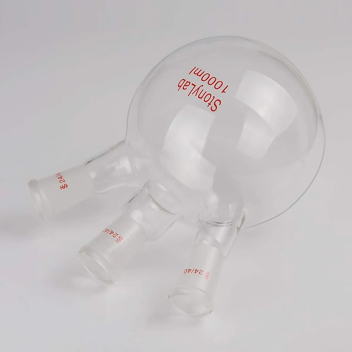 StonyLab Glass 3 Neck Round Bottom Flask RBF, with 24/40 Center and Side Standard Taper Outer Joint (1L)