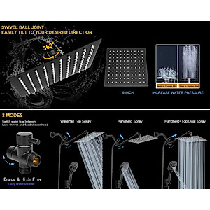 NearMoon Solid Brass G1/2" Shower Arm All Metal Universal 3-Way Diverter Valve for Hand Shower and Fixed Shower Head，Replacement Component Adapter (Matte Black)