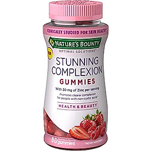 Nature's Bounty Stunning Complexion Skin Care Dietary Supplement Gummies Optimal Solutions, 30 mg Zinc, Mixed Berry Flavor, 60 Count