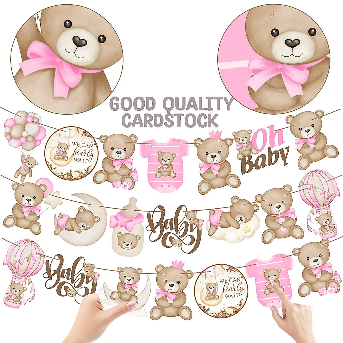 Pink We Can Bearly Wait Baby Shower Banners Bear Baby Shower Party Decorations Bear Banner for Baby Shower Teddy Bear Cutout Banner for Girls Bear Birthday Party Supplies