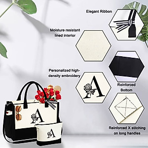 YOOLIFE Retirement Gifts for Women - Initial G Monogrammed Beach Tote Bag with Zipper Makeup Bag Personalized Birthday Gifts Women Her Mom Teacher Friends Female Sister Bridal Shower Bridesmaid Gifts