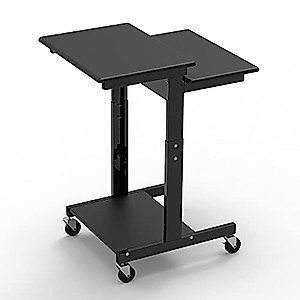 Luxor Adjustable Height Multipurpose Lightweight Rolling Presentation Workstation with 3 Shelves - Black, Perfect for School, Classroom, Office and More