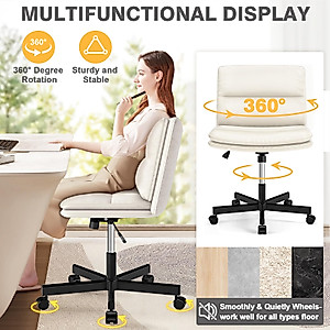 TVON Armless Office Desks Chair with Wheels and Thickened Cushion, Ergonomic Home Office Computer Chair, Comfortable Swivel Chair with Height Adjustment and Rocking Function
