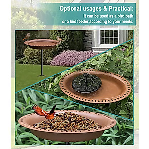 Garbuildman Extra-Large Freestanding Birdbaths Bowl, Detachable Decoration Spa with Metal Stake Stand & Birdfeeder for Outdoor Garden, Oval Style, Chocolate