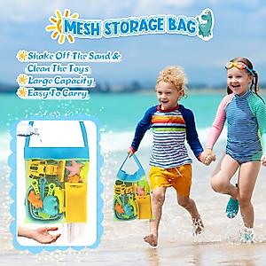 FHOZGECY Beach Toys, 31Pcs Sand Toys, Sandbox Toys with 2 Truck 2 Collapsible Sand Bucket, Shovel Set, Sand Castle Kit, Animal Dinosaur Molds etc. Mesh Bag, Travel Toys for Kids Toddlers Boys Girls