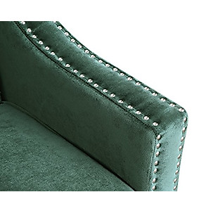 Iconic Home Camren Sofa Velvet Upholstered Swoop Arm Silver Nailhead Trim Espresso Finished Wood Legs Couch Modern Contemporary, Green