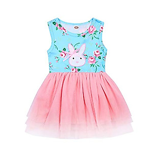 Toddler Baby Girl Easter Outfit Sleeveless Bunny Tutu Dress Princess Party Dress Summer Clothes (Pink, 6-7 Y)