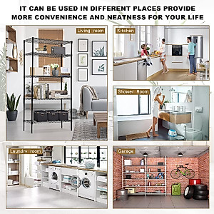 TYNB 5 Tier Steel Wire Shelf Metal Storage Rack NSF Commercial 14' D x 24' W x 60' H 750Lbs Adjustable Leveling Feet Wire Shelving Unit for Office Restaurant Kitchen Pantry Rack Black