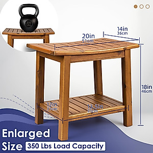 Upolana Teak Shower Bench, 20" Solid Wood Shower Stool Waterproof Shower Seat with Storage Shelf for Bathroom, Indoor & Outdoor Use