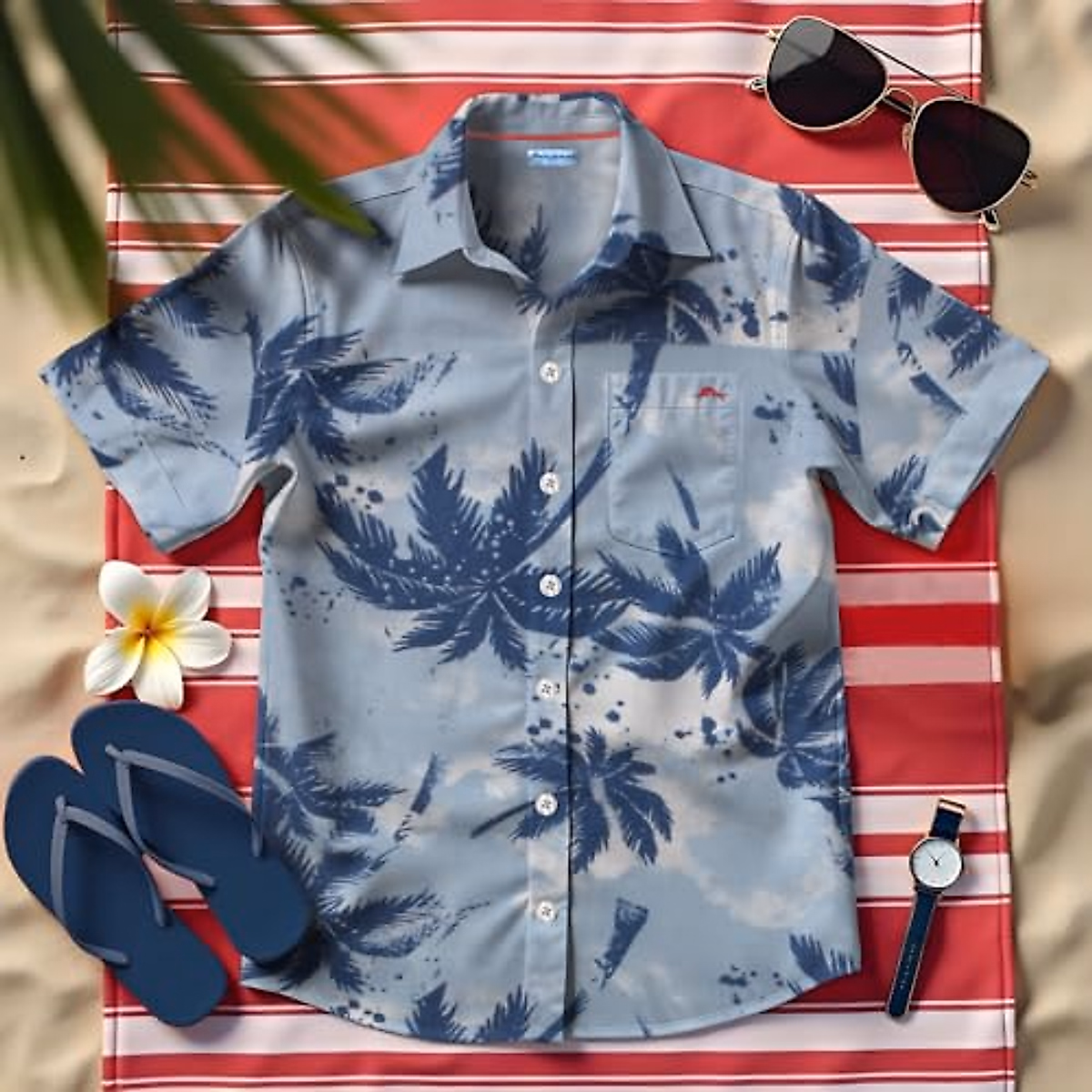 Tommy Bahama Boys Short Sleeve Shirt, Blue Palms, Size 5/6