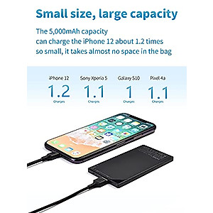 TNTOR Ultra Slim Power Bank 5000mAh, 0.24in Ultra Thin Battery Pack with Portable Short Charging Cable, Small Portable Phone Charger -Compatible with iPhone Series only