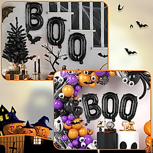 Boo Banner Balloons, 16 Inch Halloween Black Boo Letters Balloons, Boo Foil Mylar Balloons for Happy Boo Day Halloween Party Decorations Supplies