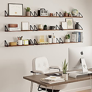 Wallniture Ponza Floating Shelves, Bookshelf for Living Room Decor, Kitchen Organization, Wall Shelves, Dining Room & Office Wall Decor, Walnut 24"x4.5" Set of 9