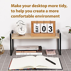 YGYQZ Wood Office Desk Shelf Organizer - Desktop Supplies Cute Dresser Top Organization Storage Rack and Cubicle Decor Aesthetic Bookshelf for Women Man and Kids (Black Wood-Single Tier)