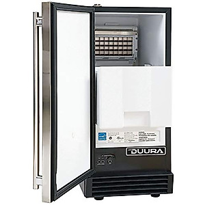 DUURA DI50P 65Lb Premium Clear Ice Cube Maker Machine with Drain Pump Blue LED and Energy Star Built-In Undercounter or Freestanding Household Residential or Commercial Use, 15 Inch Wide, Silver