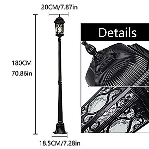 IBalody Outside Post Light Retro Garden Pillar Lantern Outdoor Waterproof Lawn Garden Landscape Community Street Exterior Column Lamp (Size : 180cm)