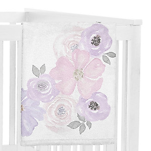 Sweet Jojo Designs Watercolor Floral Girl Milestone Blanket Monthly Newborn First Year Growth Mat Baby Shower Memory Keepsake Gift Picture - Lavender Purple, Pink and Grey Boho Shabby Chic Rose Flower