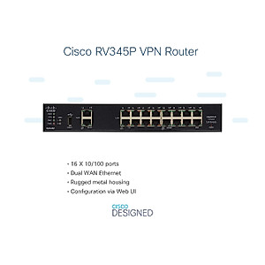 Cisco RV345P VPN Router | 16 Gigabit Ethernet (GbE) Ports | PoE | Dual WAN | Limited Lifetime Protection (RV345P-K9-NA) (Renewed)