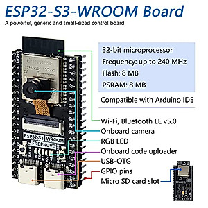 FREENOVE ESP32-S3-WROOM CAM Board (Compatible with Arduino IDE), Onboard Camera Wireless, Python C Code, Detailed Tutorial, Example Projects