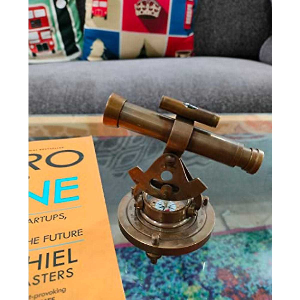 Antique Brass Nautical Alidade Telescope Compass Surveying Theodolite Marine Home/Office Table Decor Antique Survey Transit Telescope Instrument Compass
