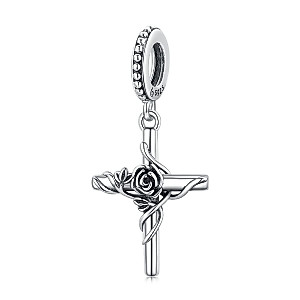 BABAMIA 925 Sterling Silver Cross Bead Charms for Bracelets and Necklaces Vintage Rose Cross Bracelet Charms for Women&Men Charms Jewelry