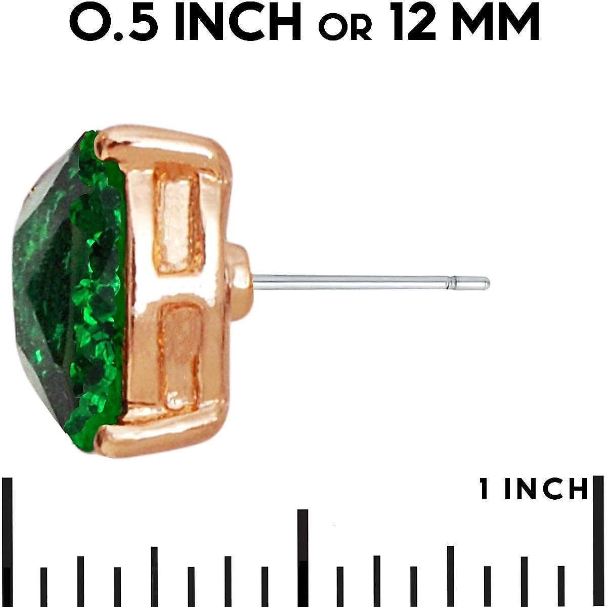 Large Stud Earrings for Women - Big Stud Earrings for Women, Square Emerald Green Earrings For Women, Simulated Green Emerald Earrings for Women, Green Stud Earrings for Women, Green Stone Earrings