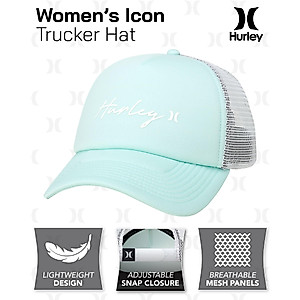 Hurley Women's Baseball Cap - Icon Snap-Back Trucker Hat, Size One Size, Jade Aura