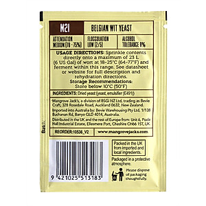 2X Mangrove Jack’s Craft Series Yeast M21 Belgian Wit (10g)