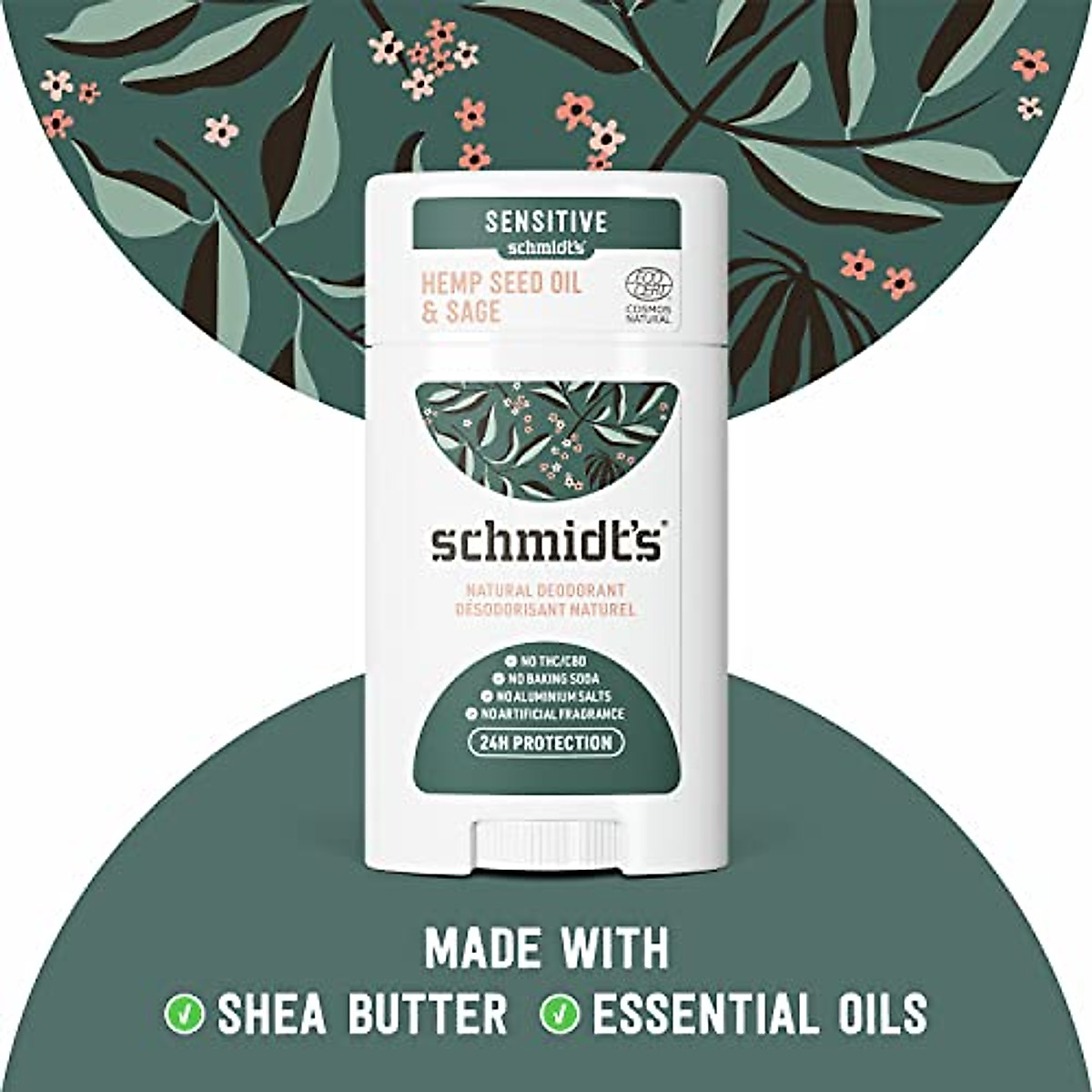 Schmidt's Aluminum Free Natural Deodorant For Women And Men, Hemp Seed Oil & Sage With 24 Hour Odor Protection, Certified Natural, Cruelty Free, Vegan Deodorant 2.65oz 2 Pack