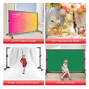 FOUTOUKEEP Backdrop Stand 10x7ft(WxH) with Wheels Photo Studio Adjustable Background Stand Support Kit with 6 Crossbars, 4 Backdrop Clamps, Carrying Bag for Parties Wedding Events Decoration